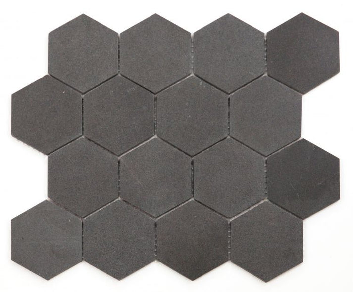 New | Hexagon | Gray & Black | Mosaic Sheet Tile | Walls, Interior Flo ...